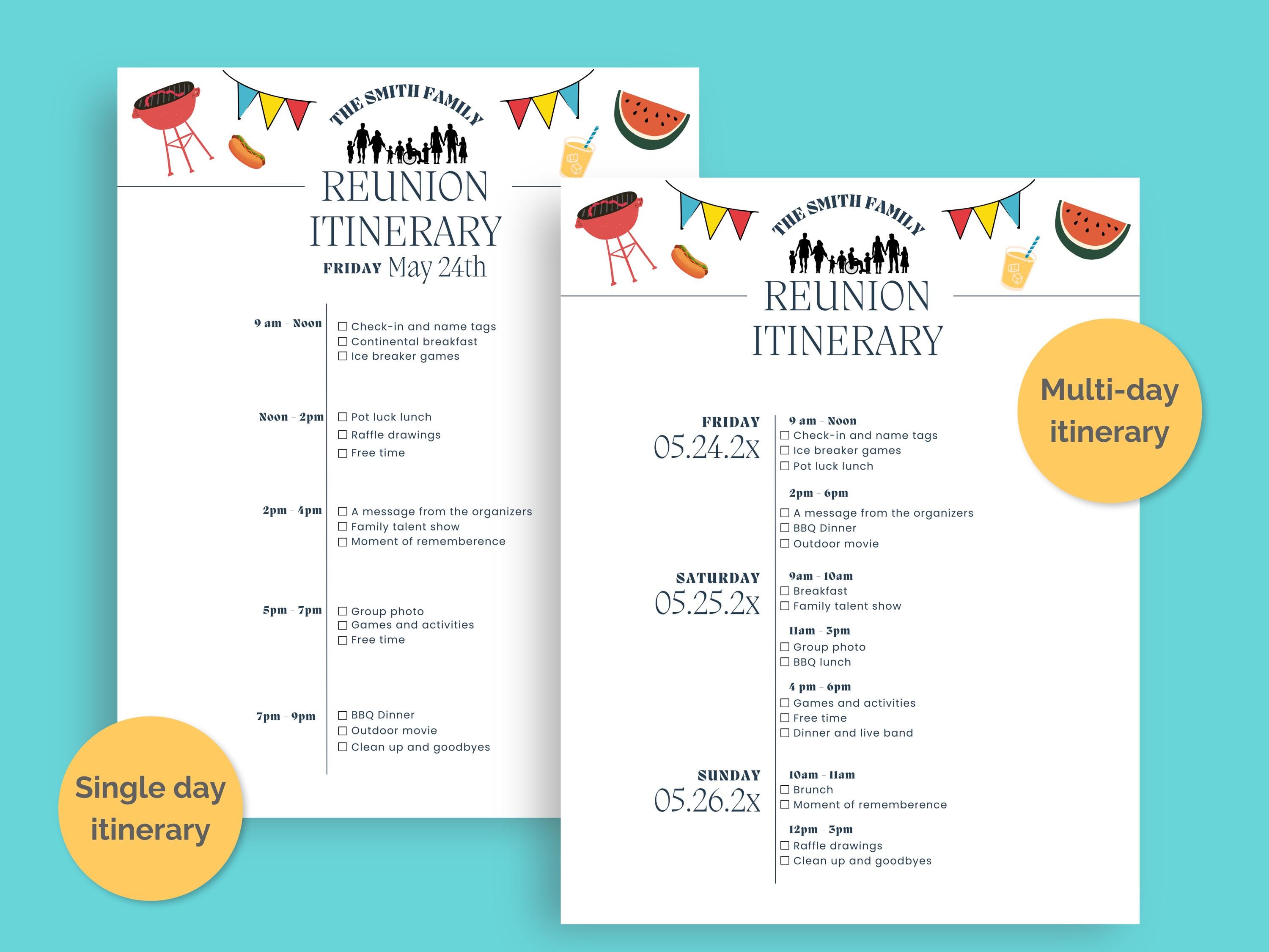 EDITABLE Family Reunion Program Template | Family Reunion Itinerary ...