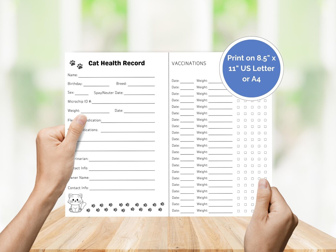 Cat Vaccination Tracker | Printable Cat Health Record | Pet Medical ...