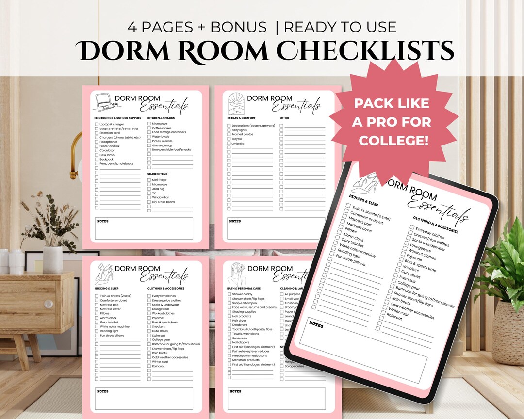 College Dorm Checklist for Freshman Girl, Packing Checklist, Cleaning ...