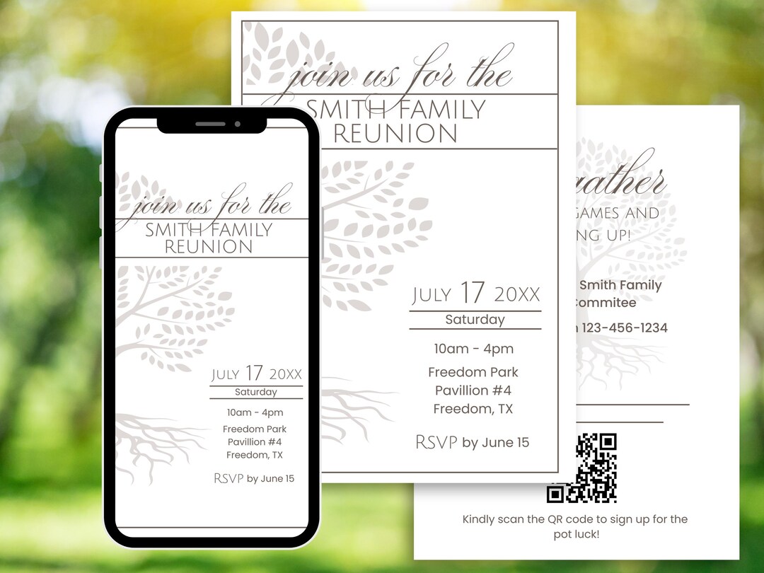 EDITABLE Family Reunion Invitation Template With QR Code | Family ...