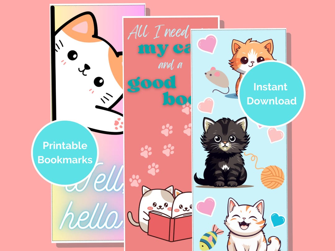 Kawaii Cat Bookmarks | Printable Cute Cat Bookmarks | Cat Mom Gift ...