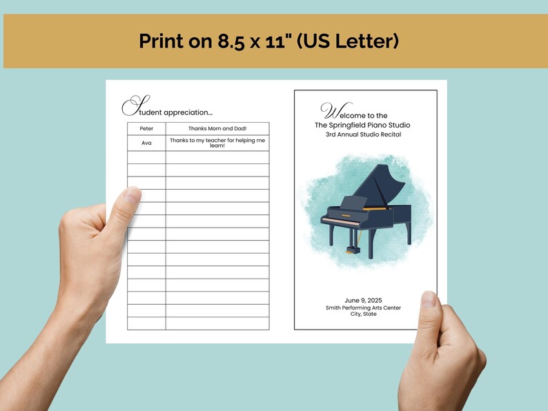 Editable Music Recital Program Template – Canva Editable | Piano Theme ...