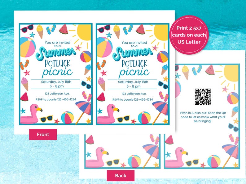 EDITABLE Summer Potluck Picnic Invitation Template With QR Code ...
