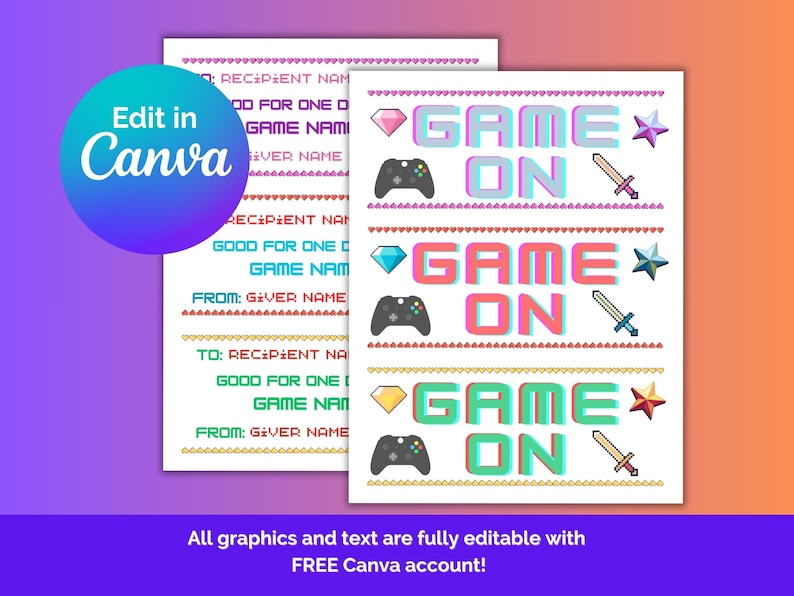 EDITABLE Video Game Gift Certificate, Printable Coupon Template, Gaming ...