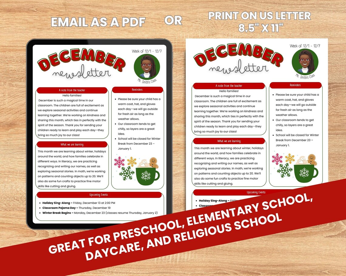 EDITABLE Weekly December Newsletter Template, Monthly Newsletter ...