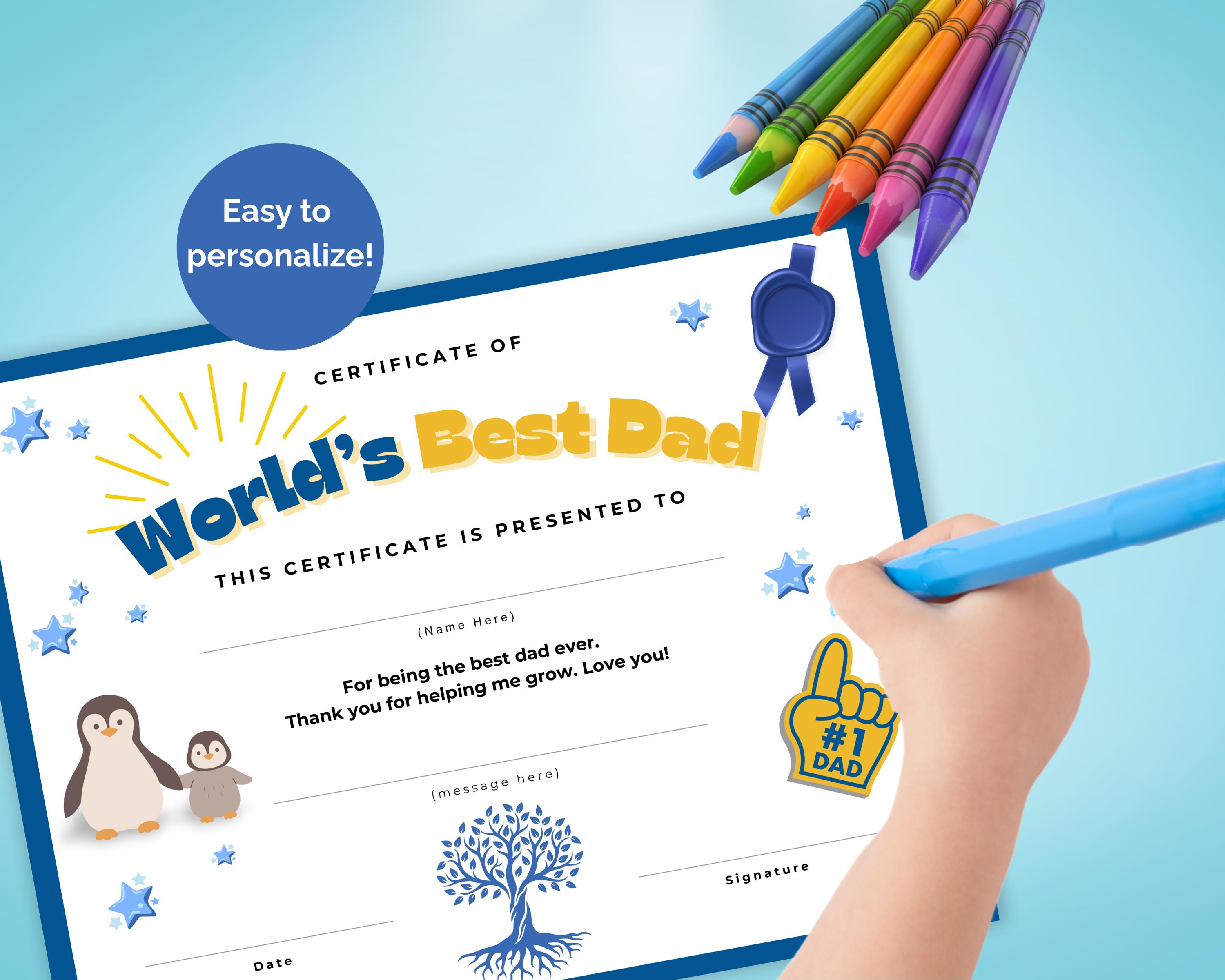 PRINTABLE World's Best Dad Certificate – Printable Father's Day Gift ...