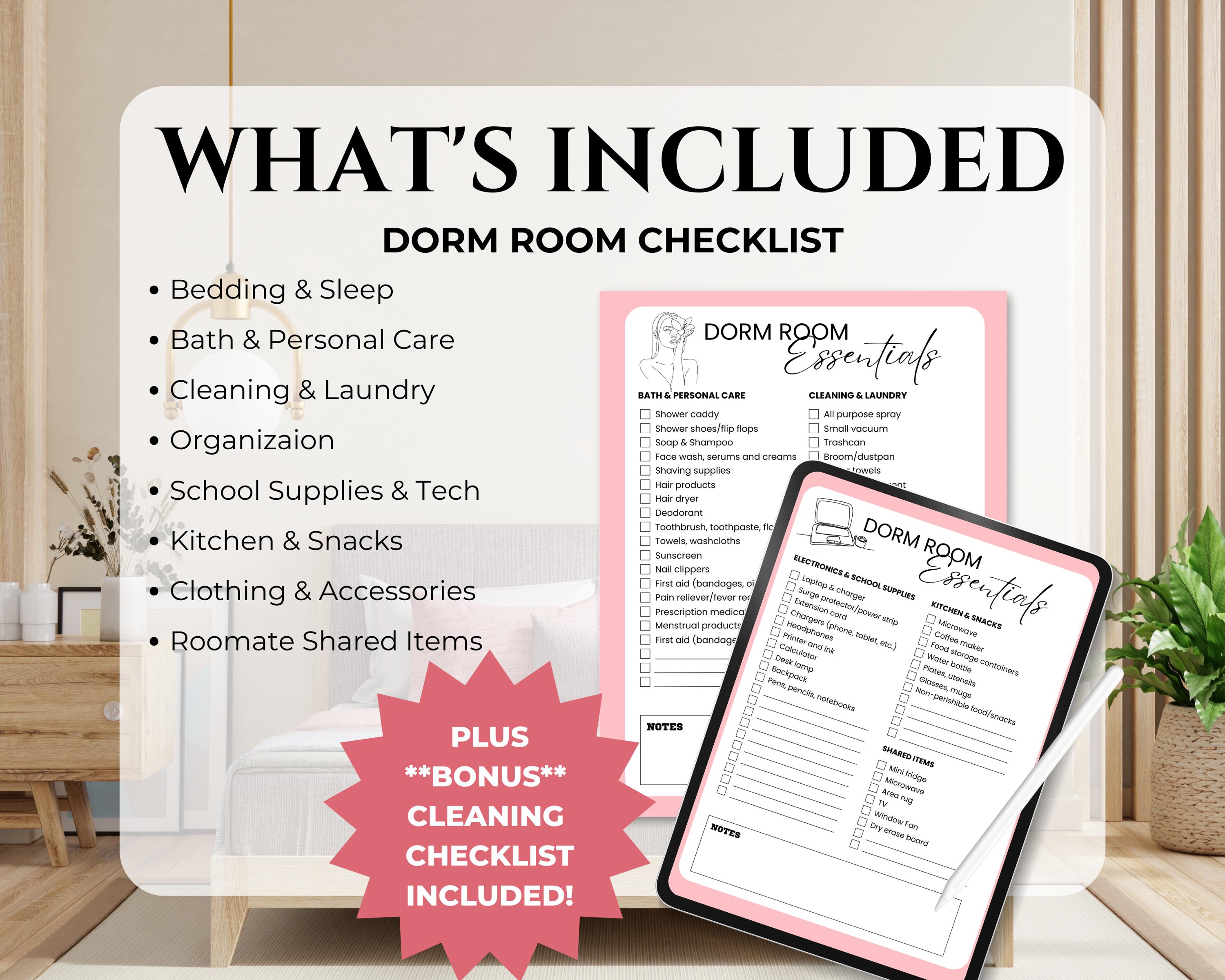 College Dorm Checklist for Freshman Girl, Packing Checklist, Cleaning ...