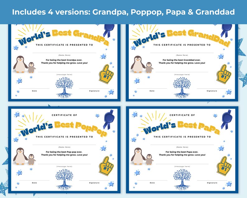 World’s Best Grandpa Certificate – Printable Father’s Day, Grandparent ...