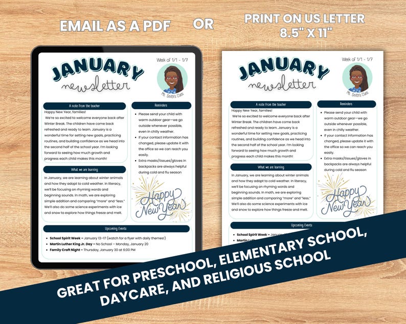 EDITABLE Weekly January New Year’s Newsletter Template, Monthly ...