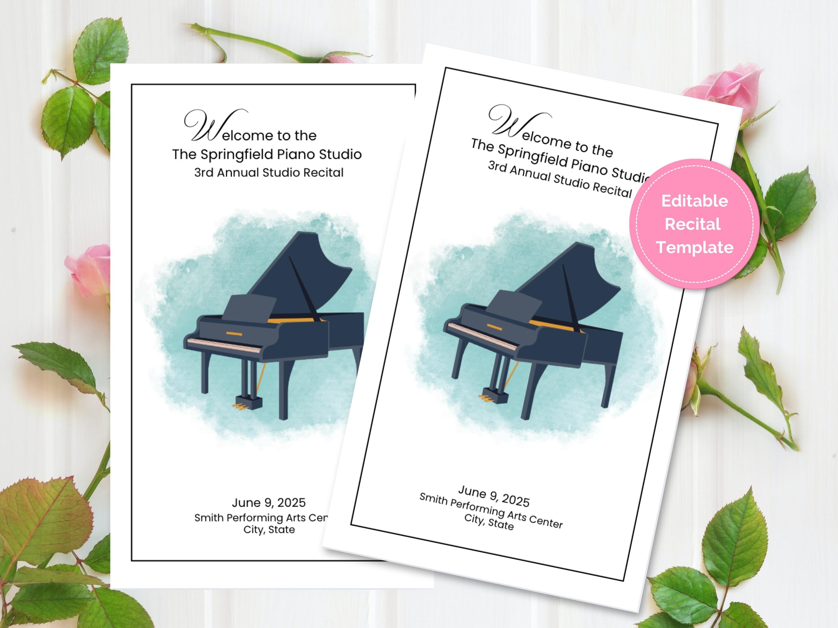 Editable Music Recital Program Template – Canva Editable | Piano Theme ...