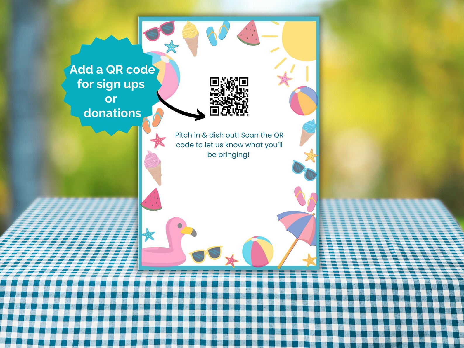 EDITABLE Summer Potluck Picnic Invitation Template With QR Code ...