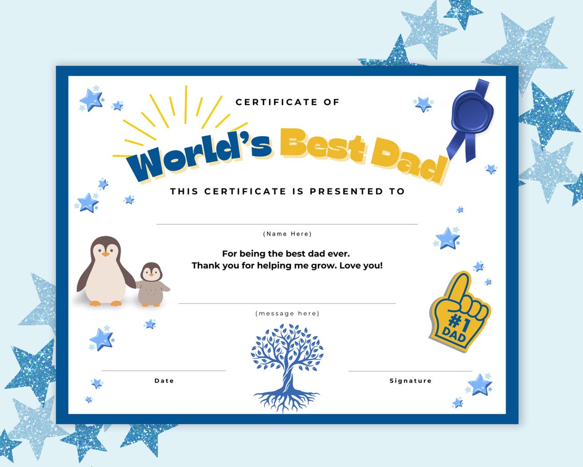 World's Best Dad Certificate – Printable Father's Day Gift for Dad ...