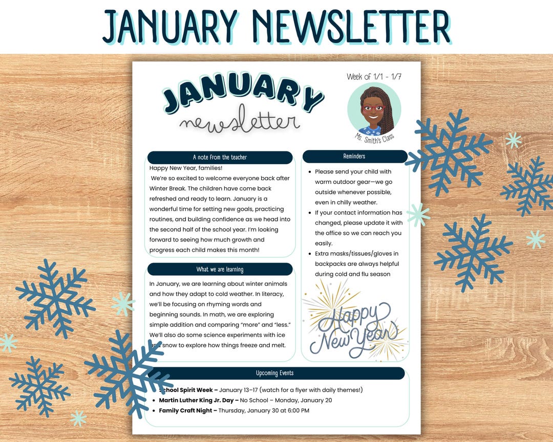 EDITABLE Weekly January New Year’s Newsletter Template, Monthly ...