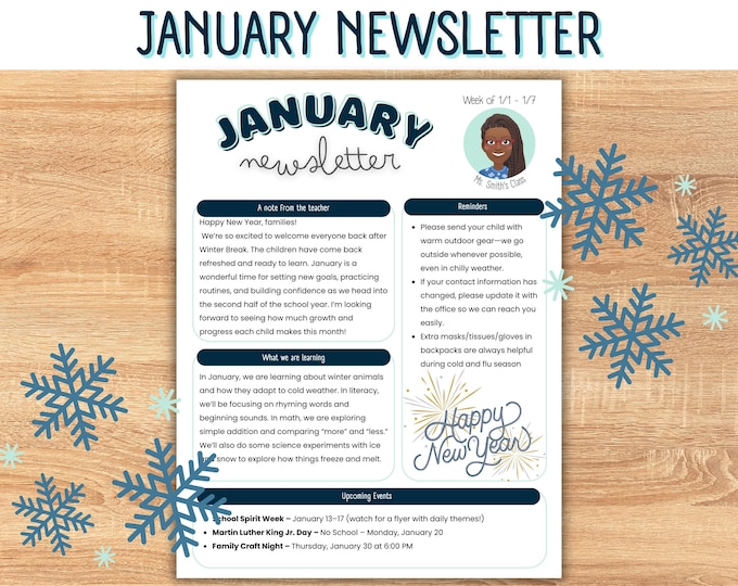 EDITABLE Weekly January New Year’s Newsletter Template, Monthly ...