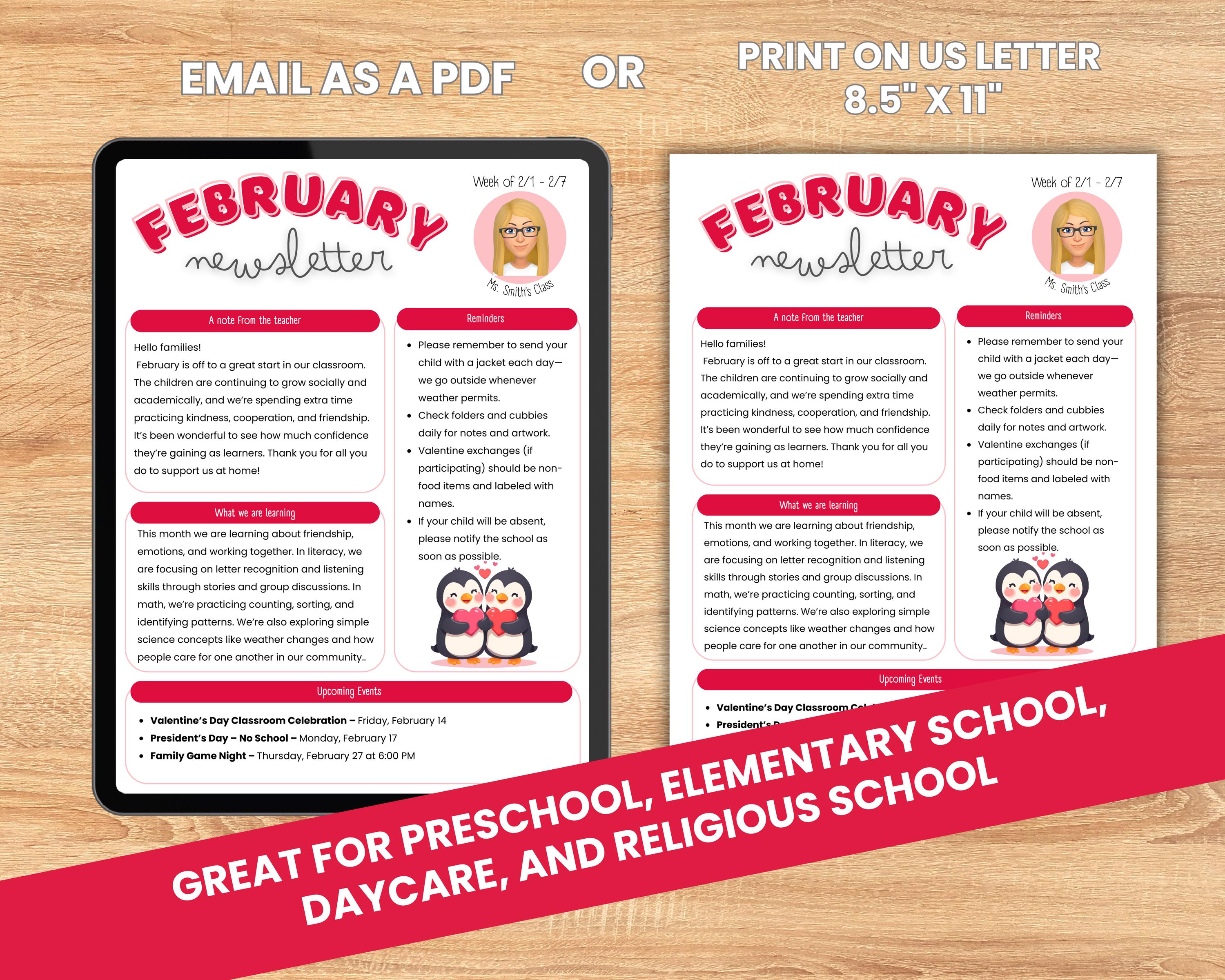 EDITABLE Weekly February Valentine’s Newsletter Template, Monthly ...