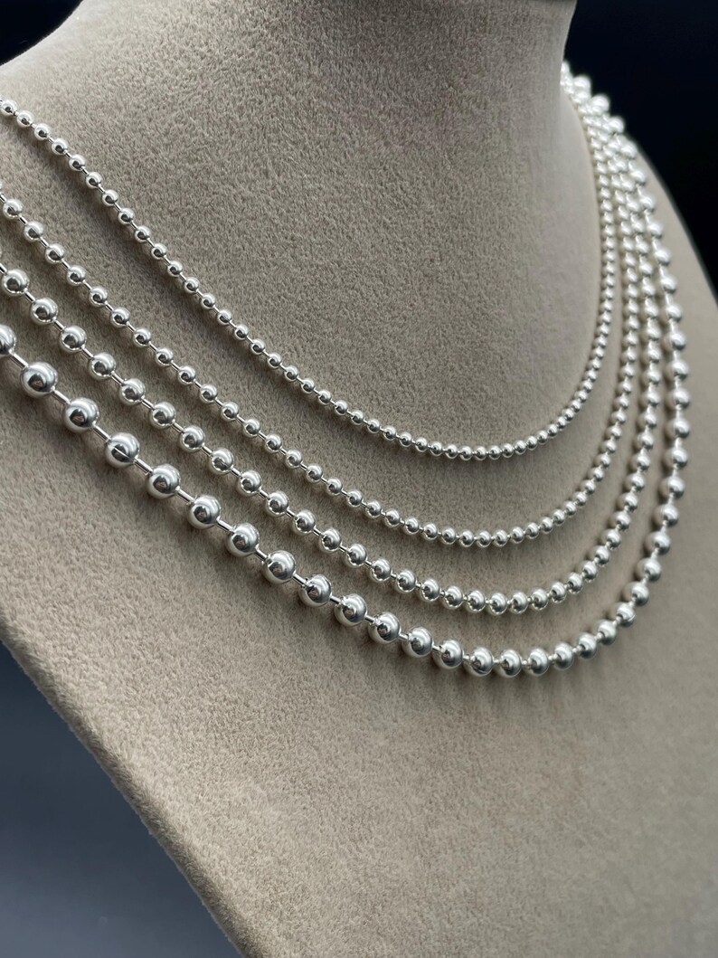 925 Sterling Silver Beaded Chain Necklace, Dainty Minimalist Jewelry ...