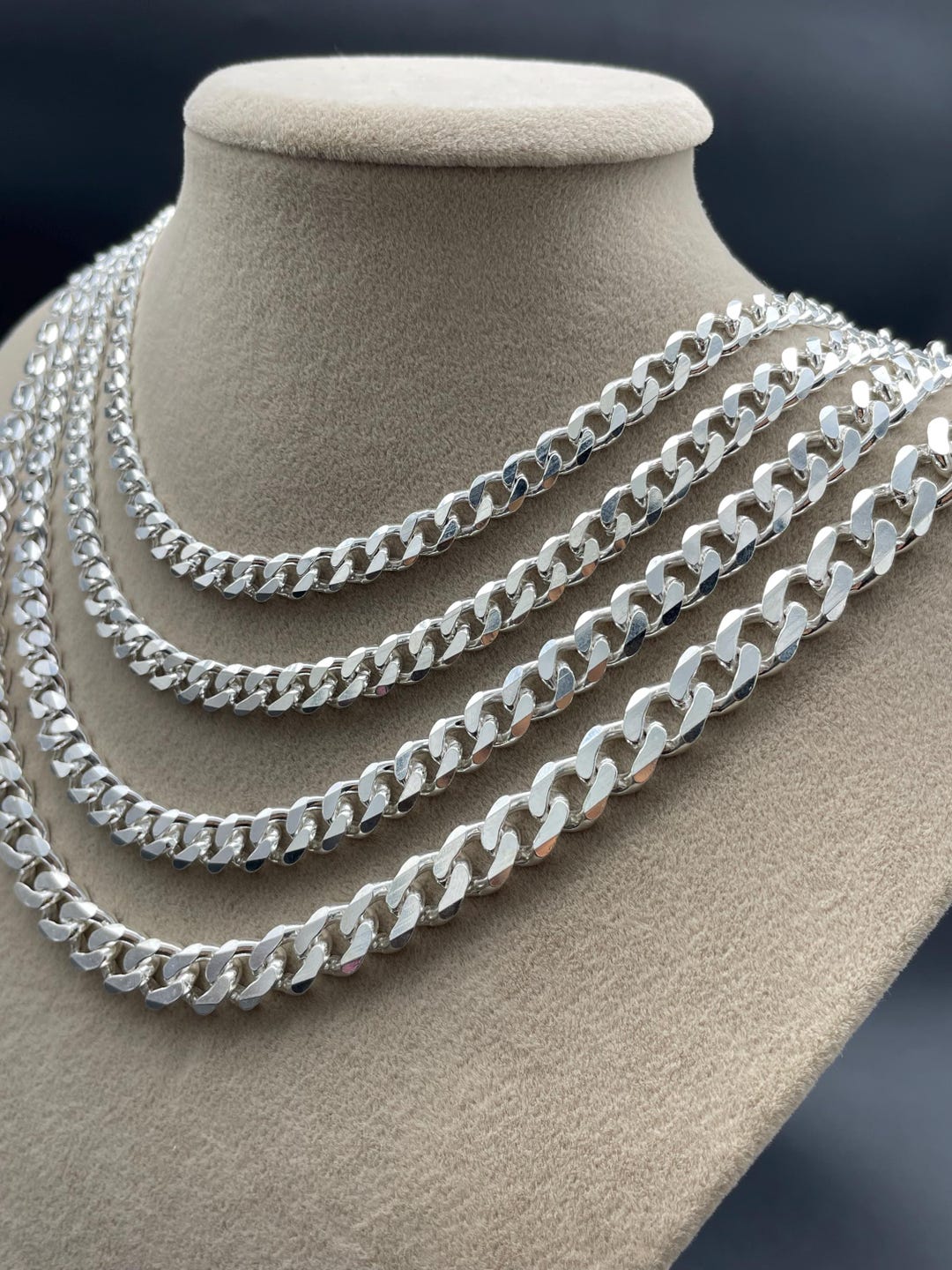 925 Sterling Silver Cuban Chain, Curb Link Chain Necklace, Italian ...