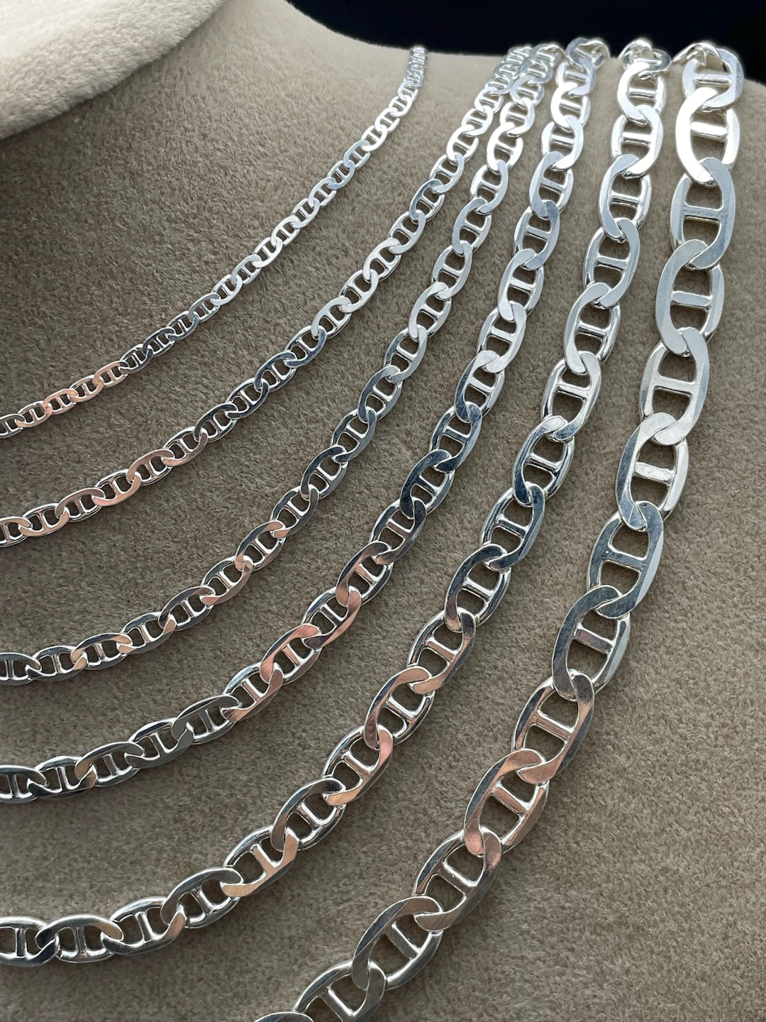 925 Sterling Silver Flat Mariner Chain, Anchor Mariner Chain Necklace ...