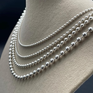 925 Sterling Silver Beaded Chain Necklace, Dainty Minimalist Jewelry ...