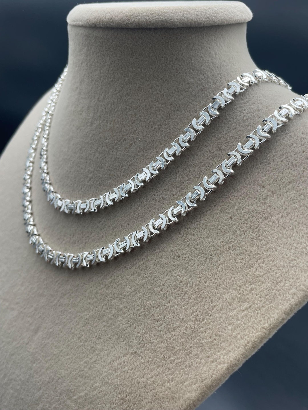 925 Sterling Silver Flat Byzantine Chain Necklace, Byzantine Bali Chain ...