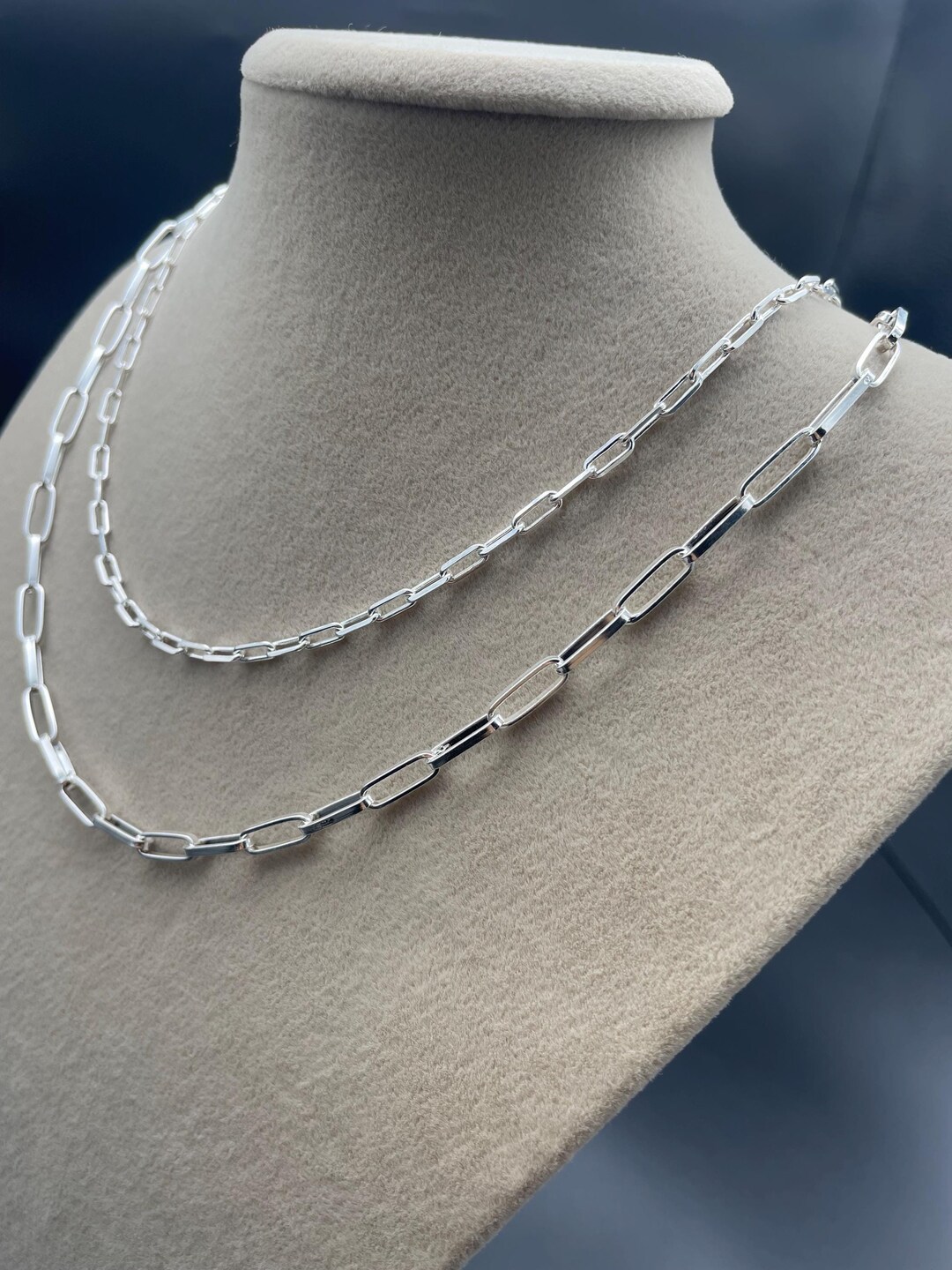 925 Sterling Silver Paperclip Chain Necklace, Elongated Oval Chain ...