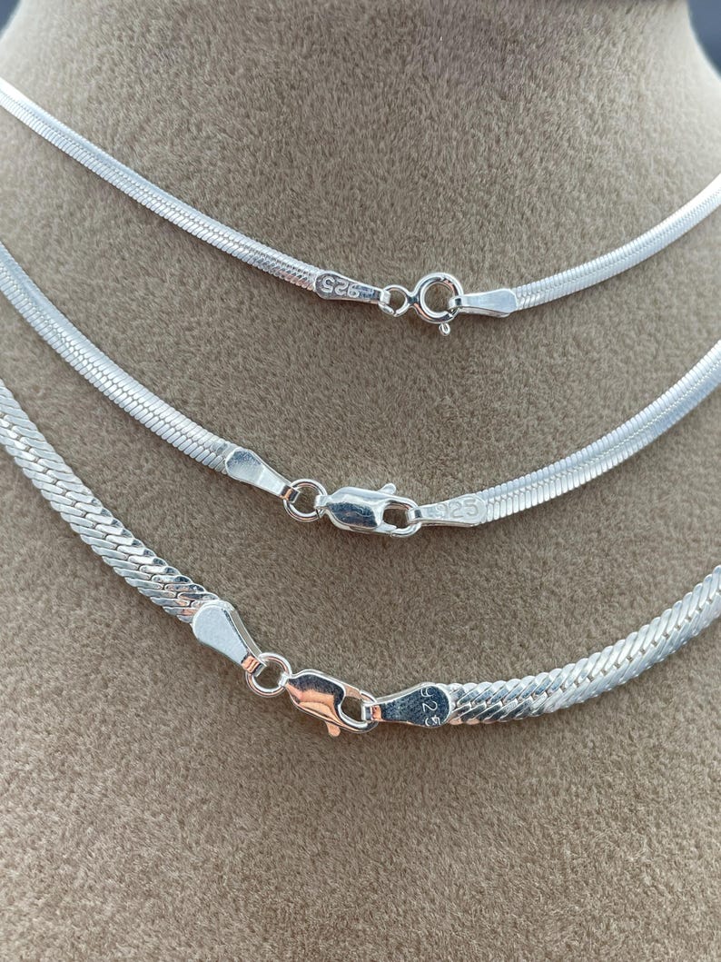 925 Sterling Silver Herringbone Chain Necklace, Real Silver Flat Snake ...