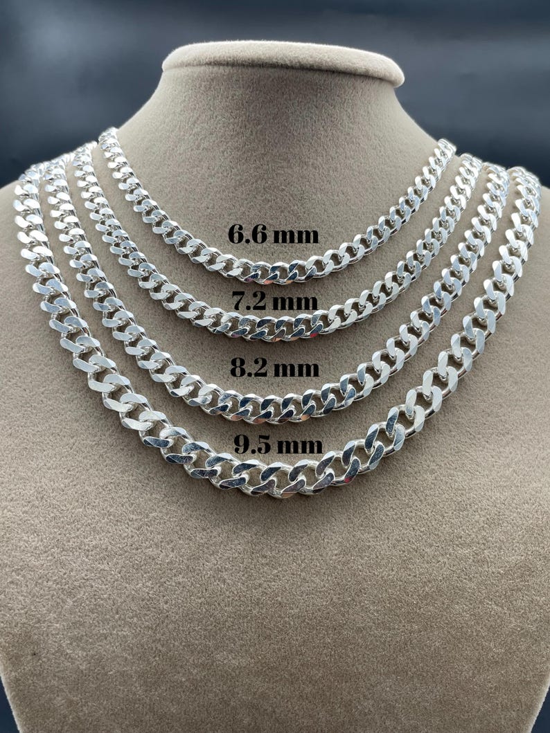 925 Sterling Silver Cuban Chain, Curb Link Chain Necklace, Italian ...