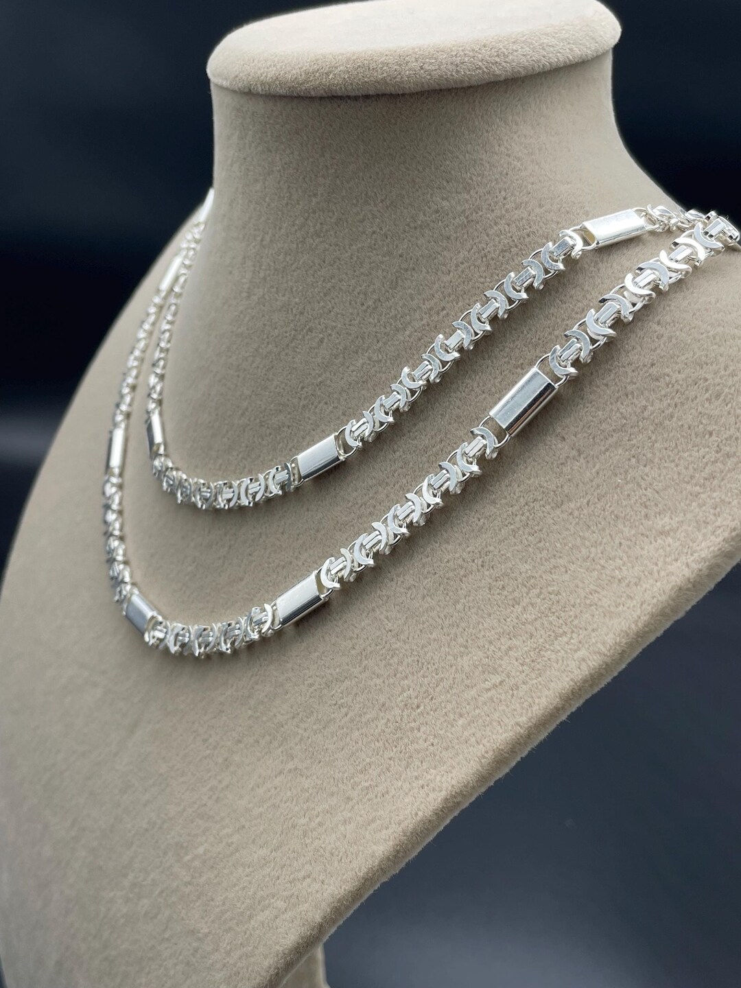 925 Sterling Silver Flat Byzantine Euro Chain Necklace, Byzantine Bali ...