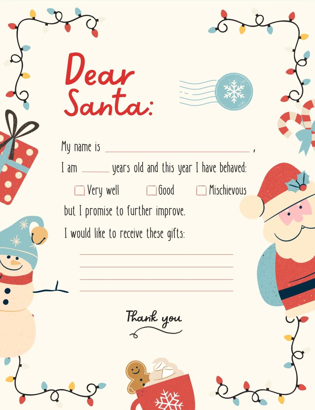Letter to Santa and Christmas List Downloadable PDF. - Etsy