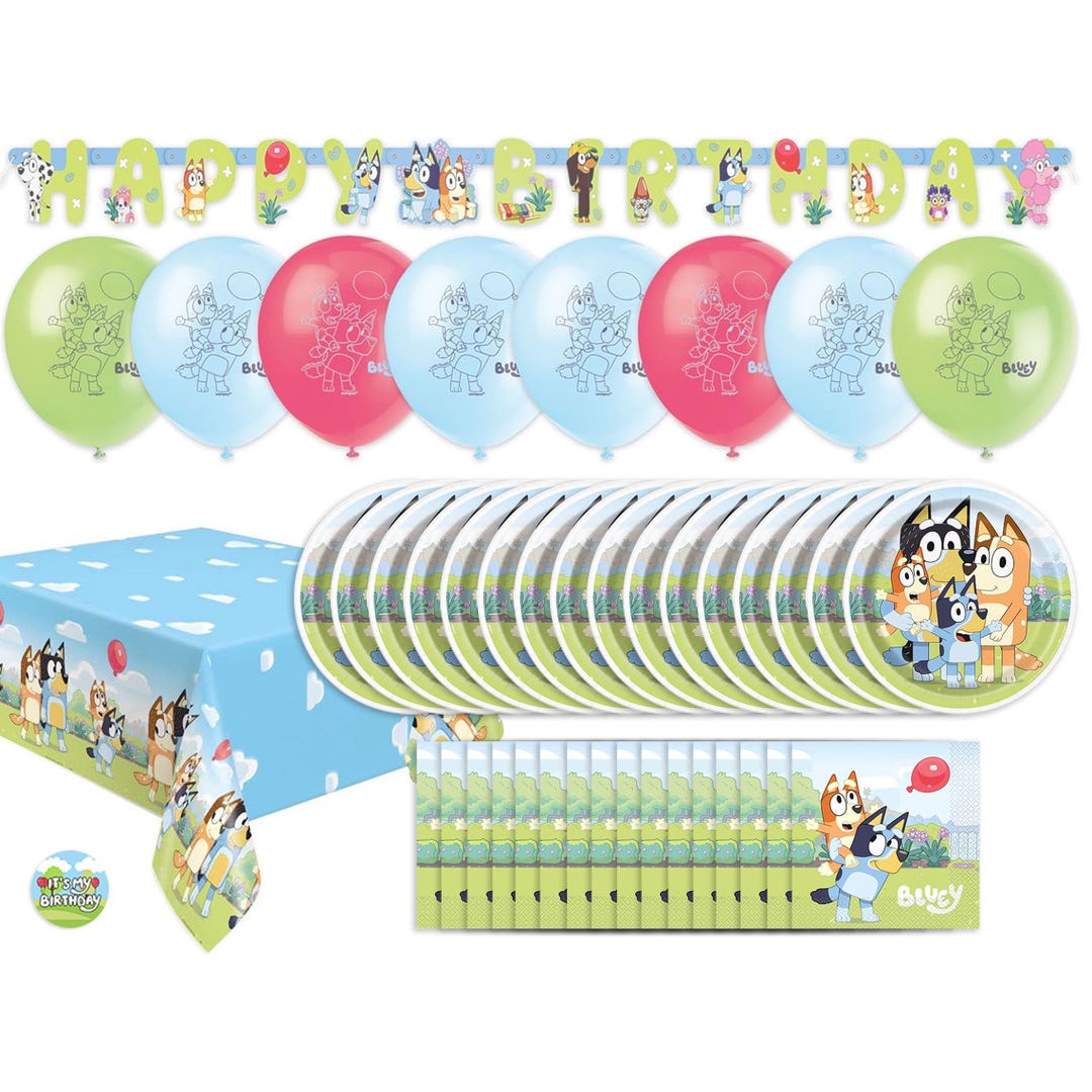 Bluey Birthday Party Supplies Set, Plates, Napkins, Table Cover ...