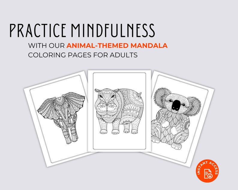 Printable Coloring Book for Adults | Wild Animals for Mindfulness | 32 ...