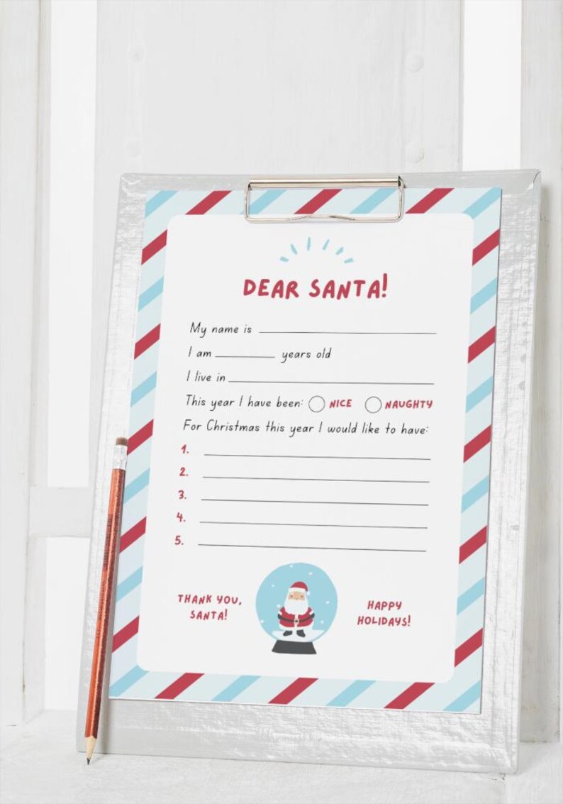 Christmas Wish List Printable Kids Christmas Wish List Letter to Santa ...