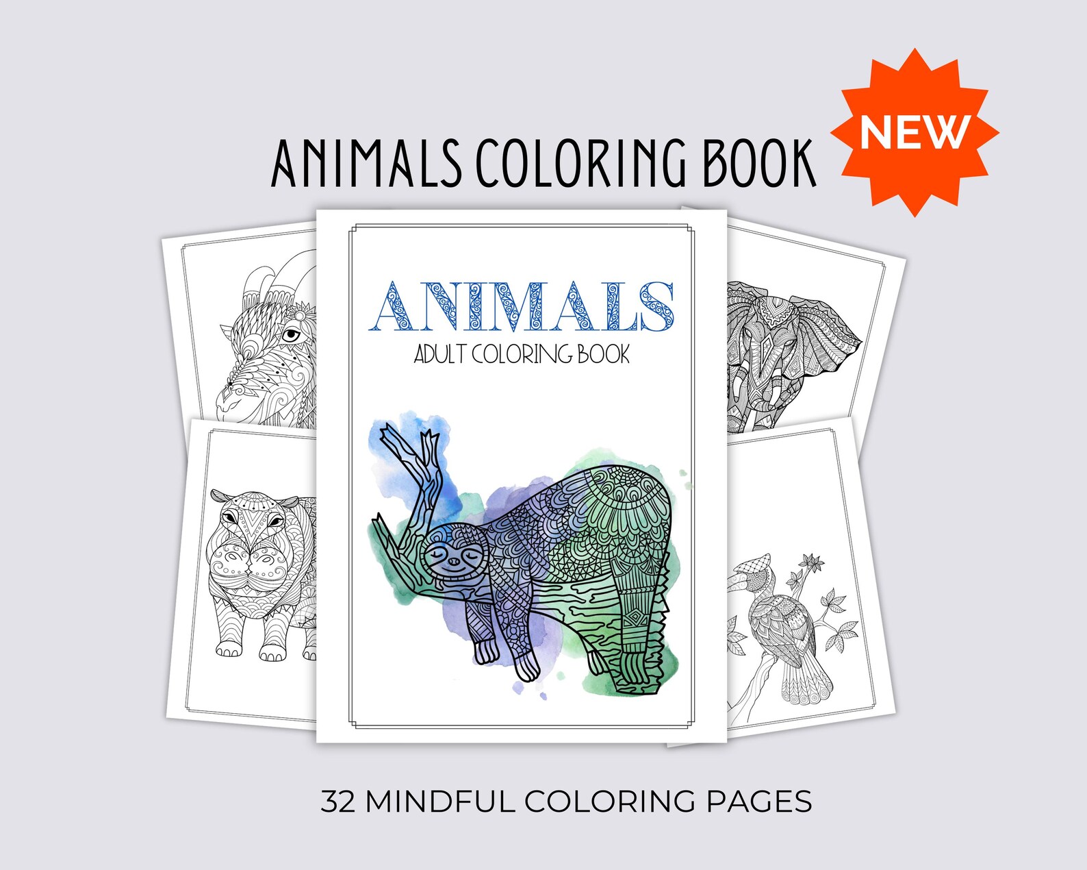 Printable Coloring Book for Adults | Wild Animals for Mindfulness | 32 ...