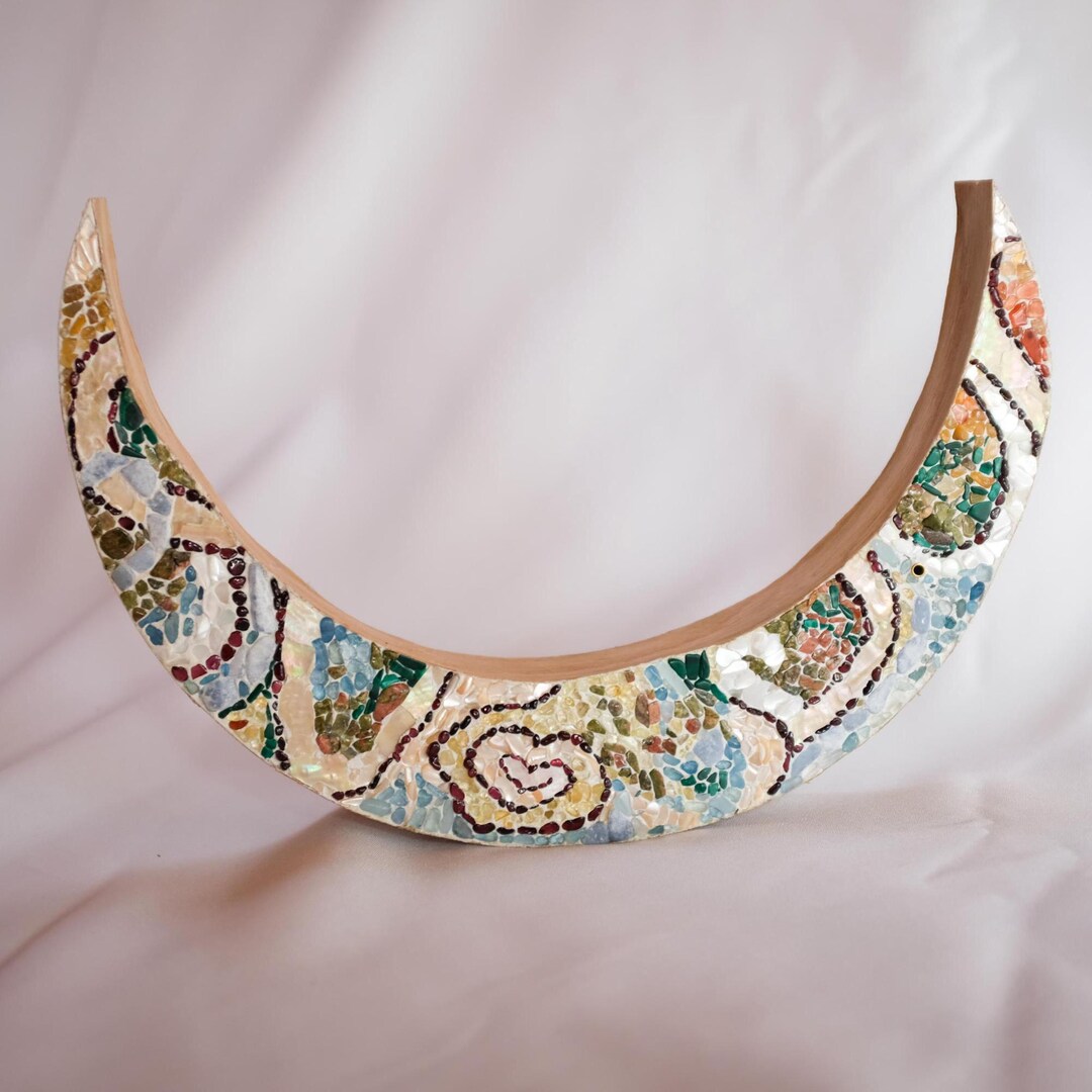 Mozaic Moon Artwork Made From Mini Gemstones and Natural Shells - Etsy