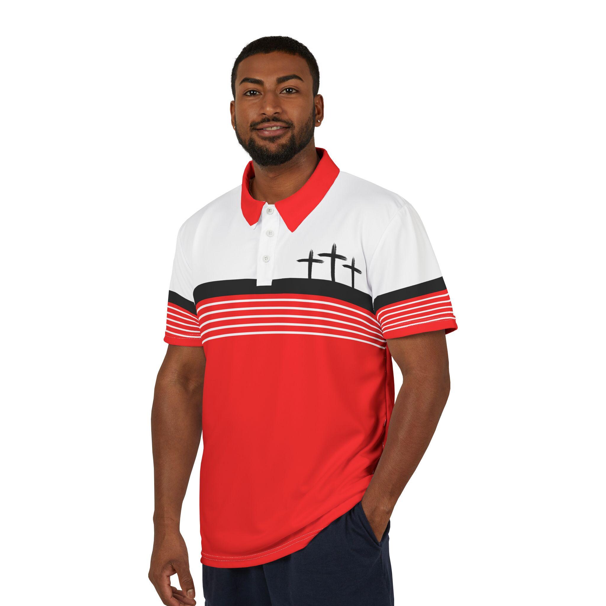Religious Unisex Polo Shirt With Crosses, Red White Black - Christian ...