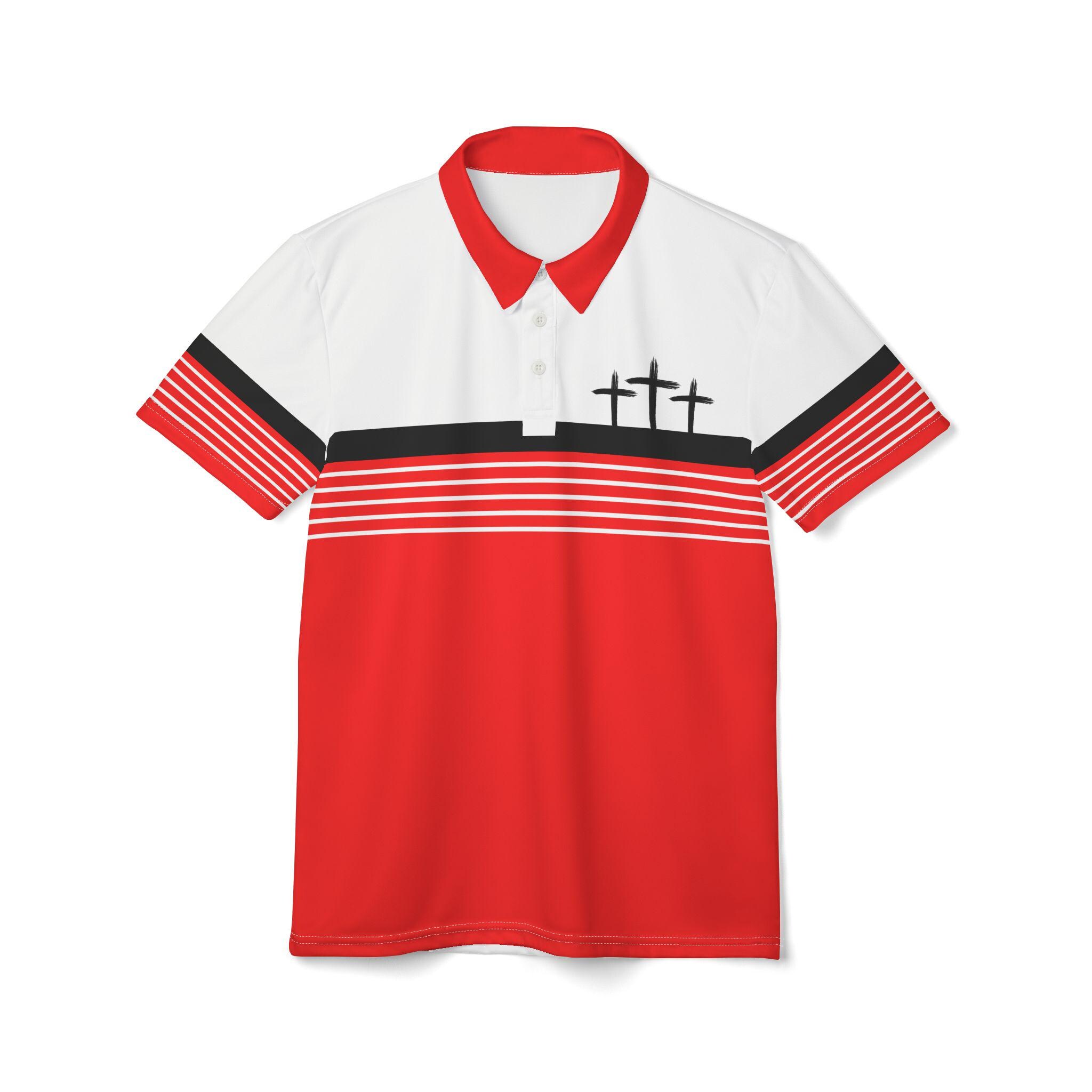Religious Unisex Polo Shirt With Crosses, Red White Black - Christian ...