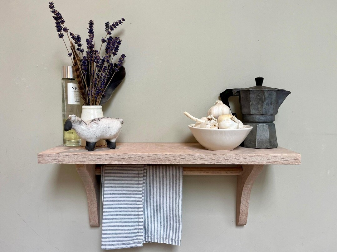 Limed Oak Shaker Shelf With Hanging Bar - Etsy