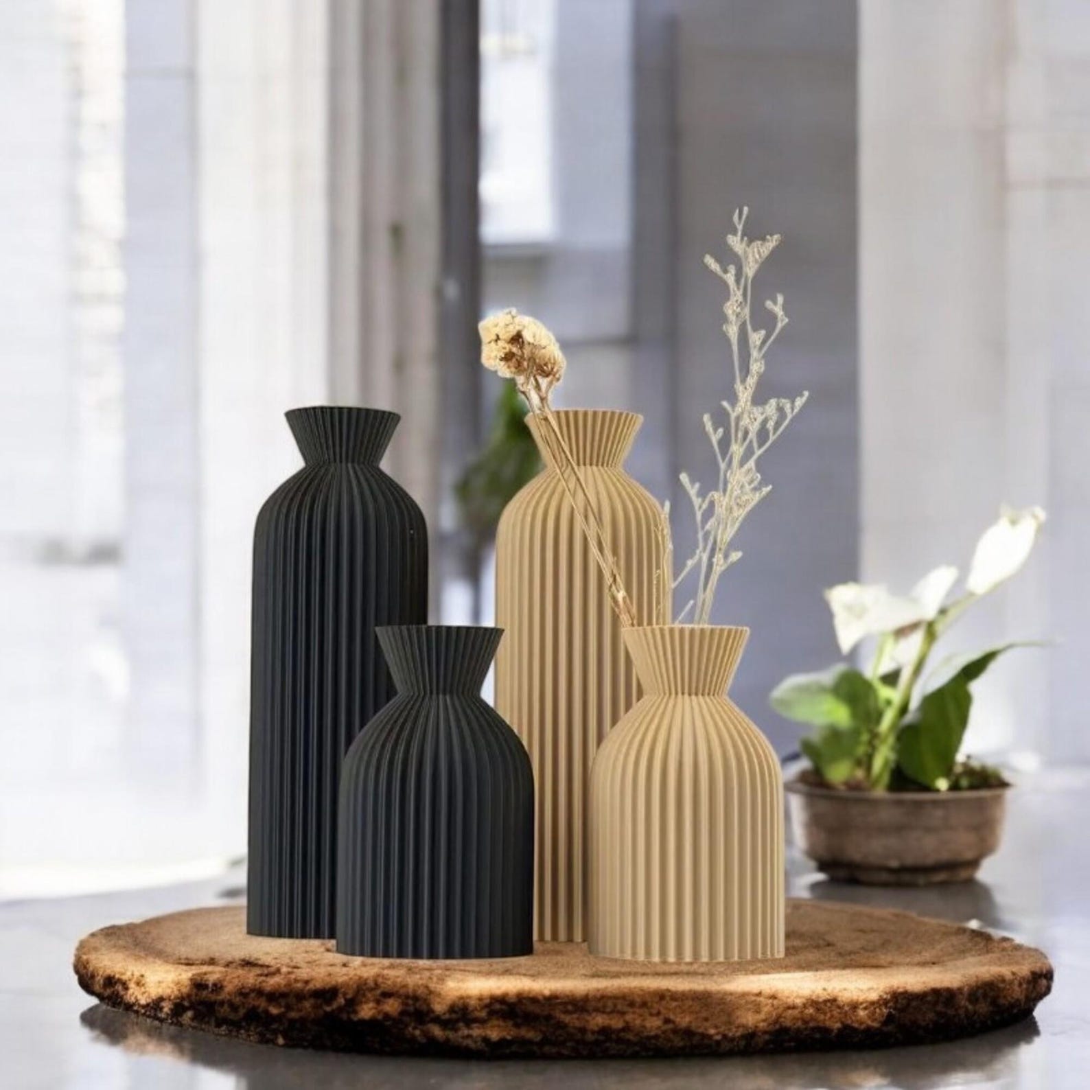 Modern Ribbed Vase Set: Minimalist Home Decor - Etsy