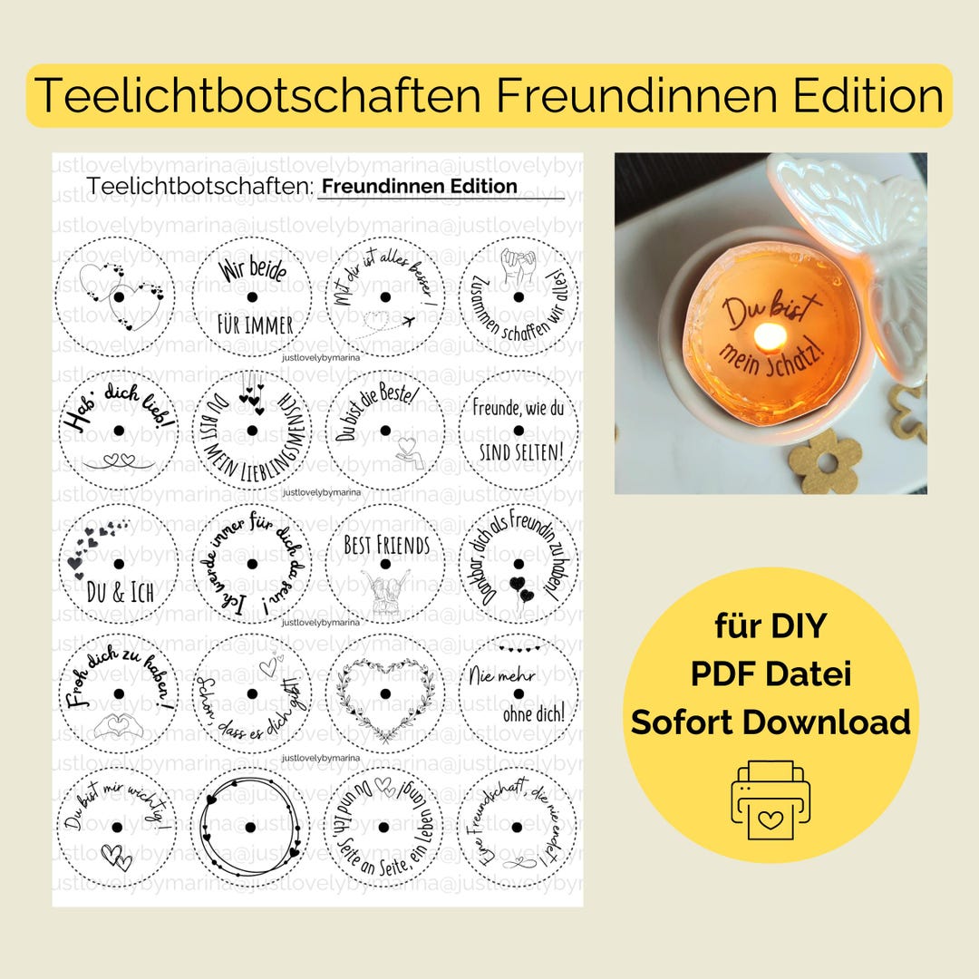 Tealight Messages Printable DIY Template I Candle Tattoo for Friends ...