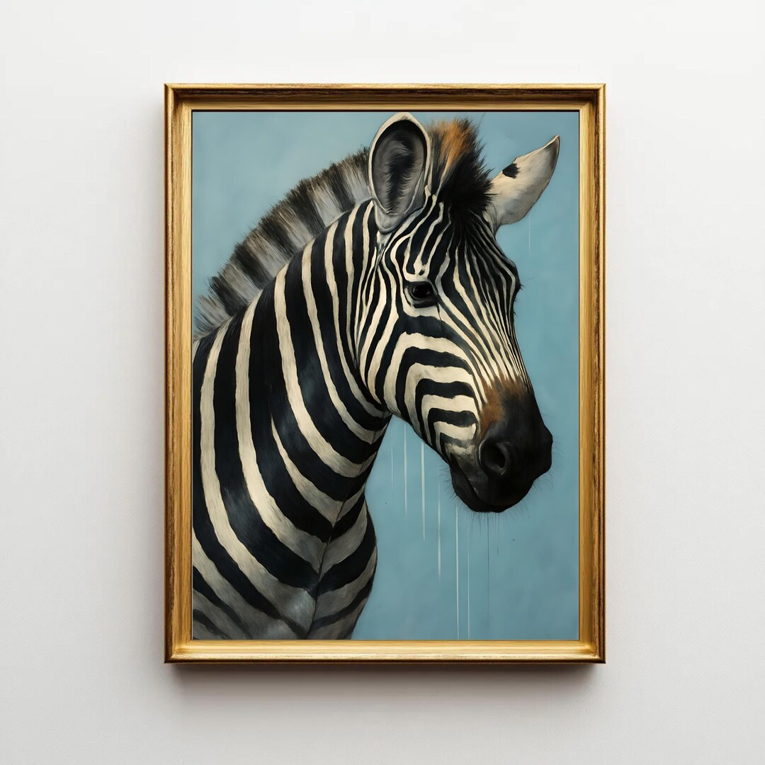 Zebra Portrait Print: Dripping Paint Safari Animal Art (digital ...
