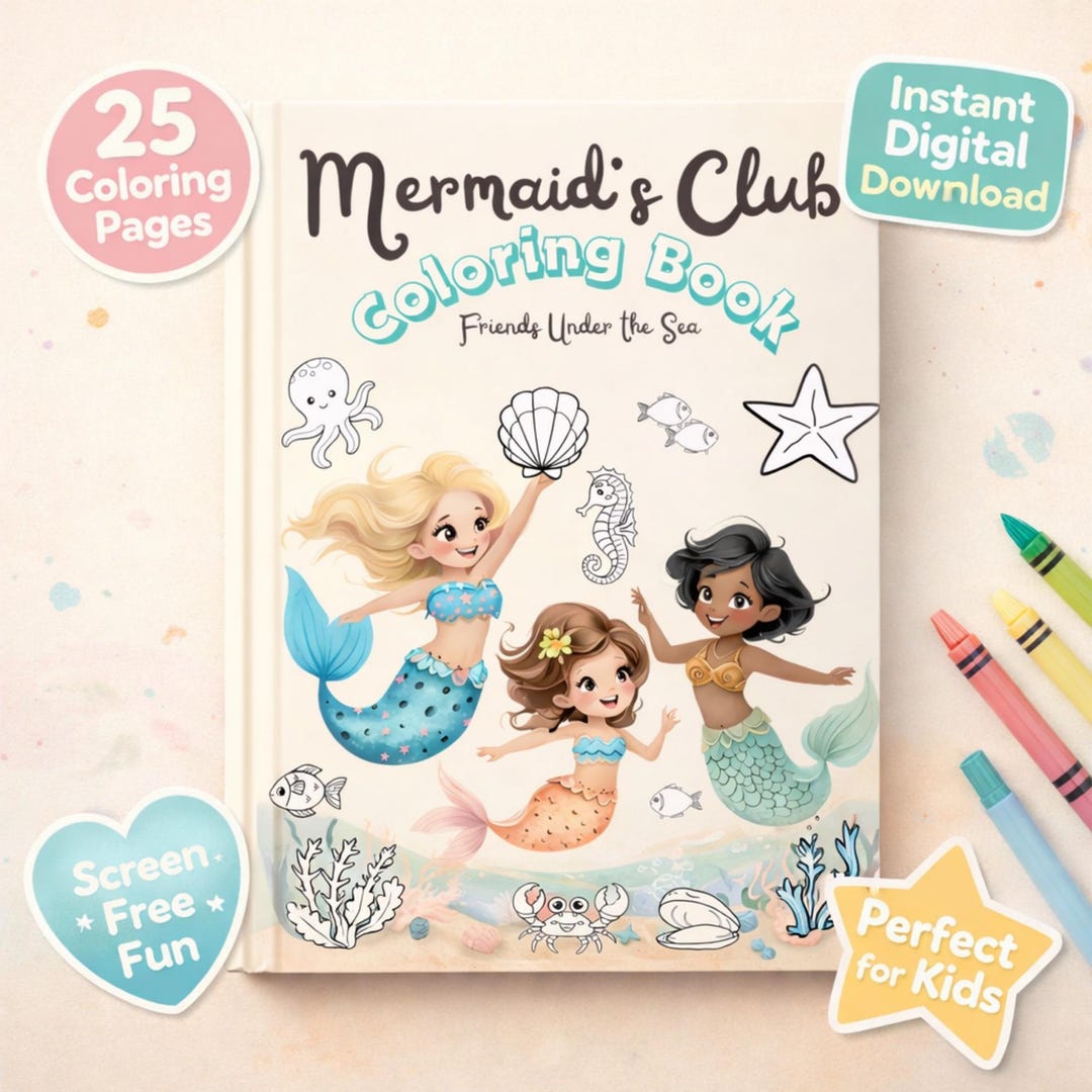 Mermaid Coloring Pages for Kids: Ocean Friends 25 Printable Activity ...