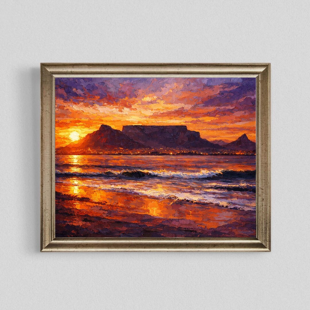 Sunset Over Table Mountain Art – Cape Town Coastal Landscape Decor ...