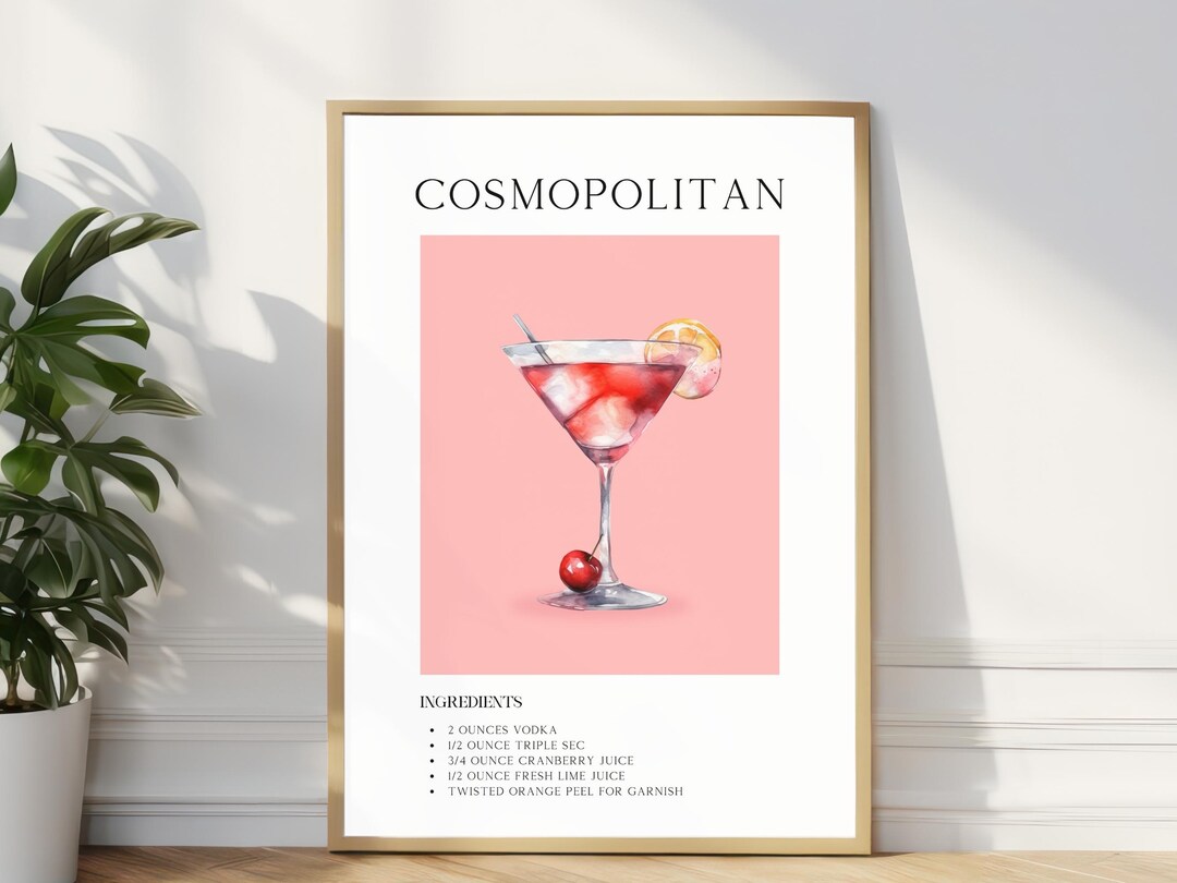 Cosmopolitan Cocktail Print, Retro Bar Art, Minimalist Decor, Printable ...