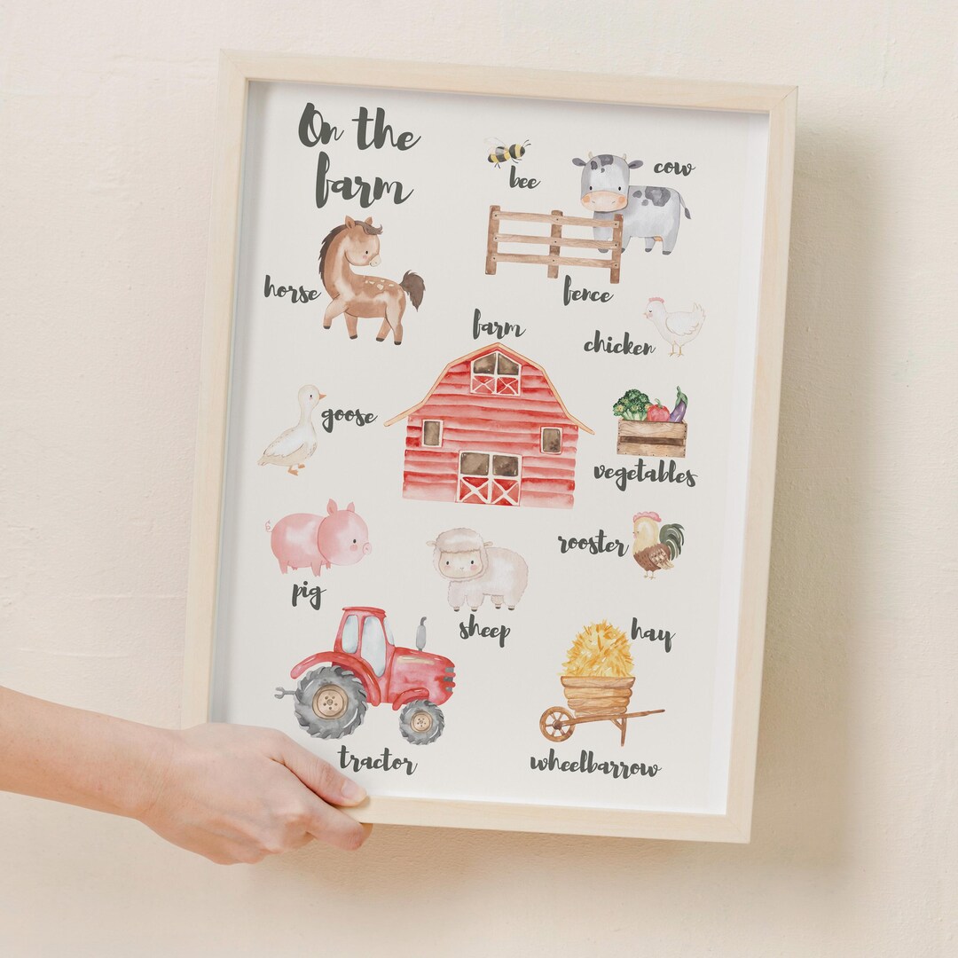 Watercolor Farm Animals Poster | Educational 'on the Farm' Art for Kids ...
