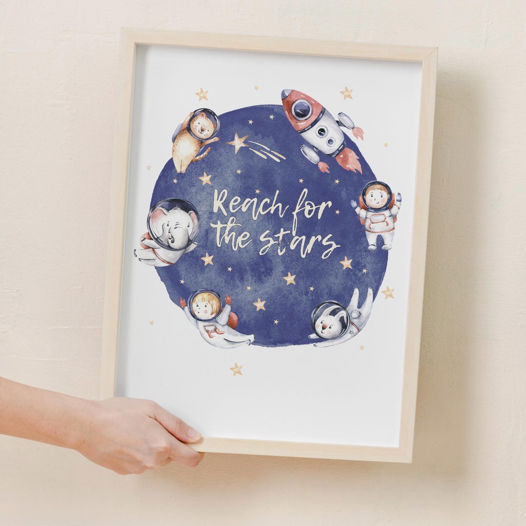 Reach for the Stars Poster | Watercolor Space Art | Cute Animals ...