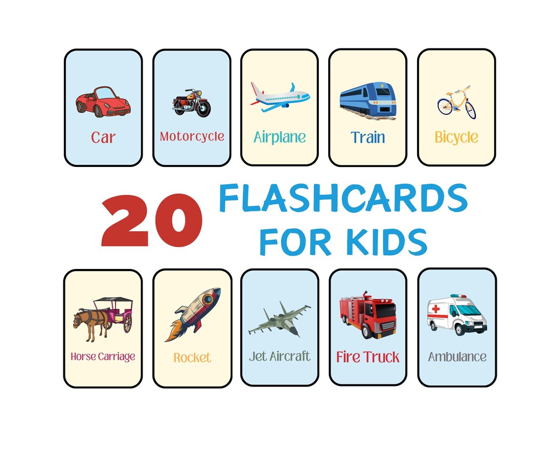Vehicle Flashcards for Kids Learning Preschool Curriculum and English ...
