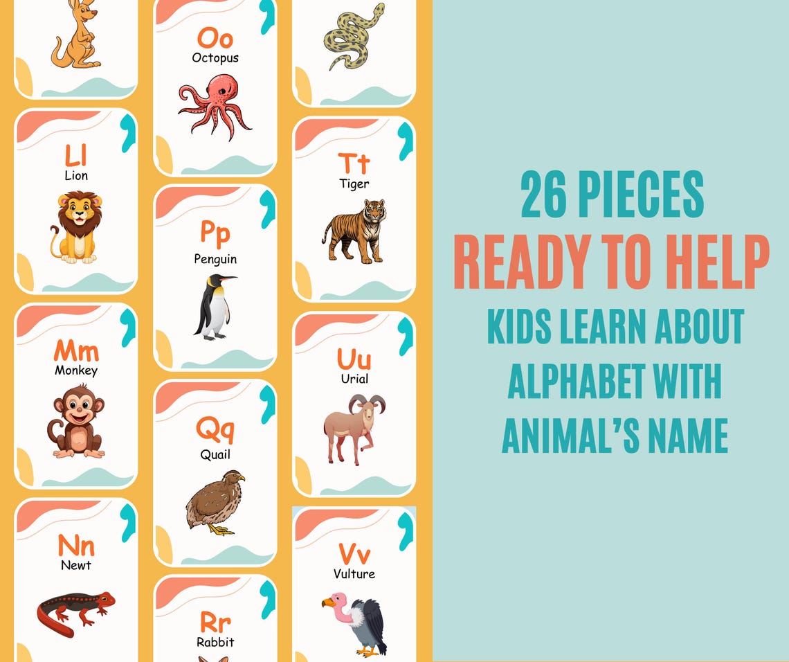 Alphabet Flashcards Animals for Kids Learning Preschool Curriculum - Etsy