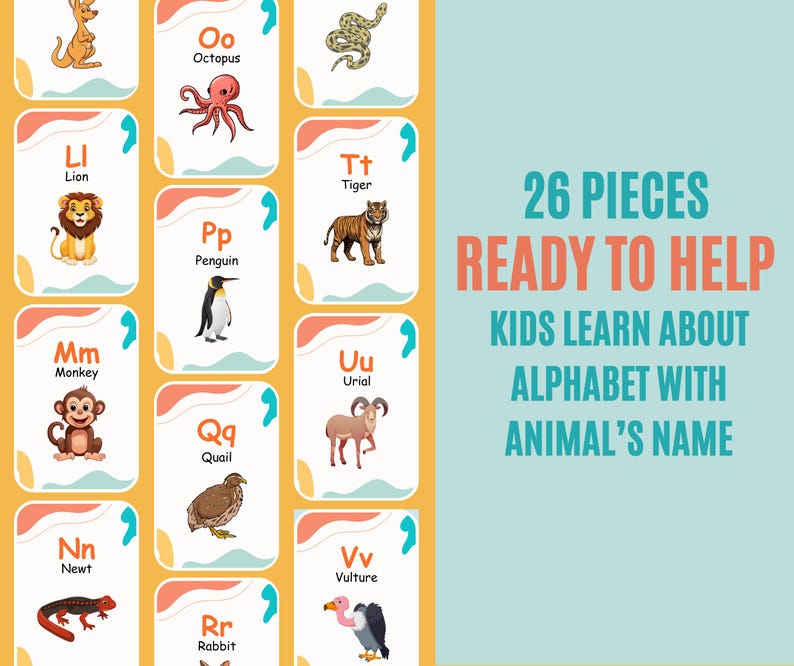 Alphabet Flashcards Animals for Kids Learning Preschool Curriculum - Etsy