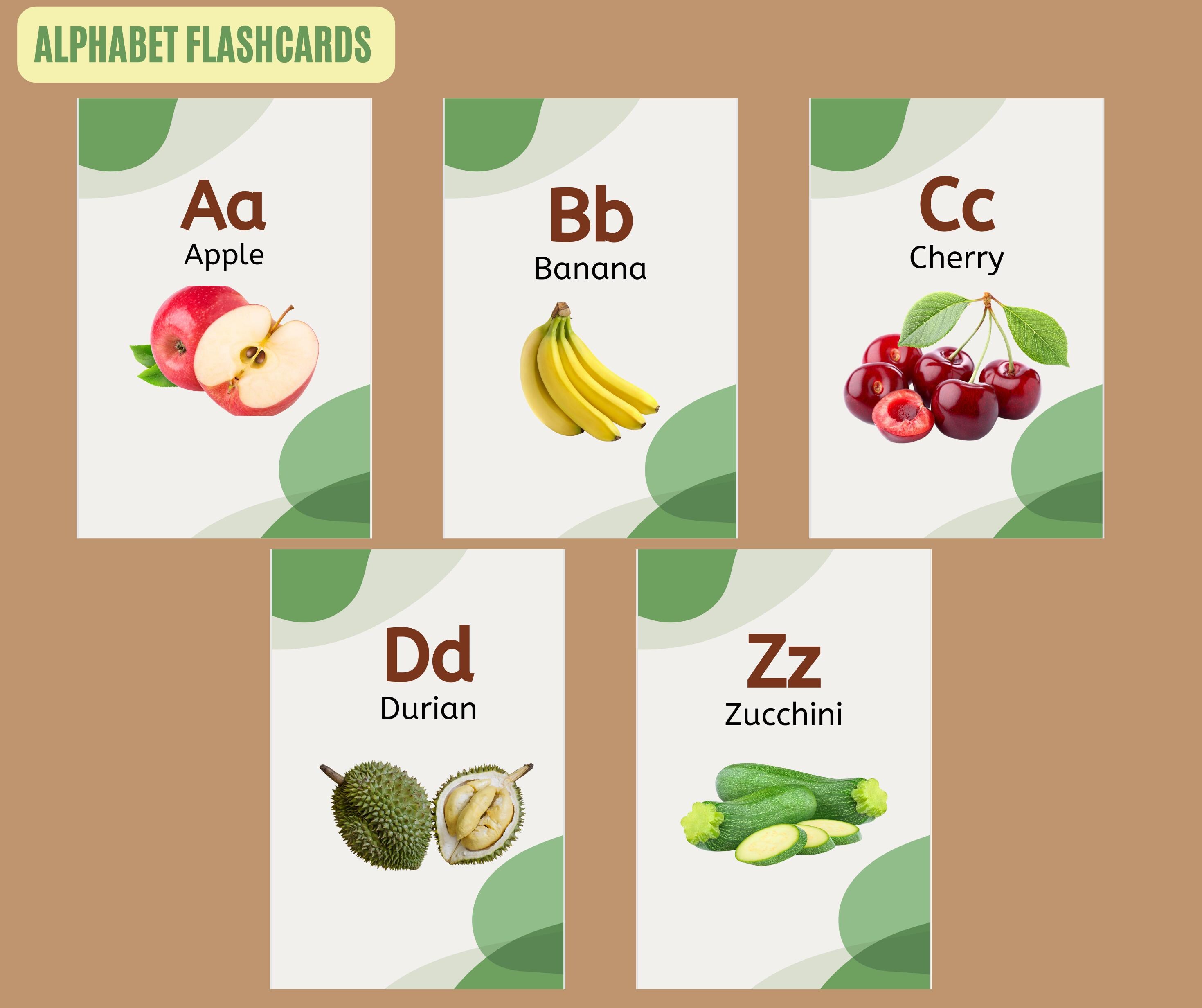 Alphabet Flashcards Fruit for Kids Learning Preschool Curriculum - Etsy