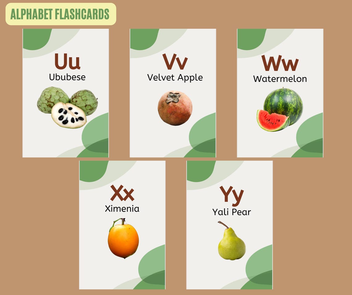 Alphabet Flashcards Fruit for Kids Learning Preschool Curriculum - Etsy